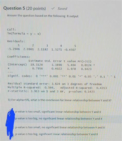 Solved Answer The Question Based On The Following R Output Chegg Com