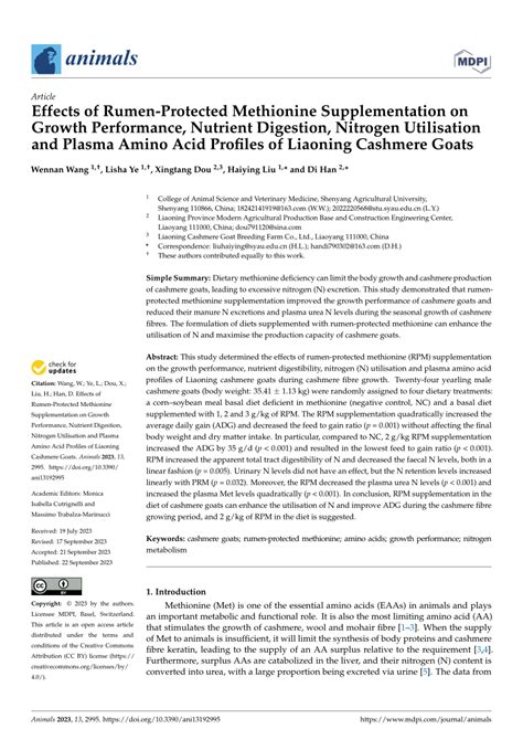 Pdf Effects Of Rumen Protected Methionine Supplementation On Growth