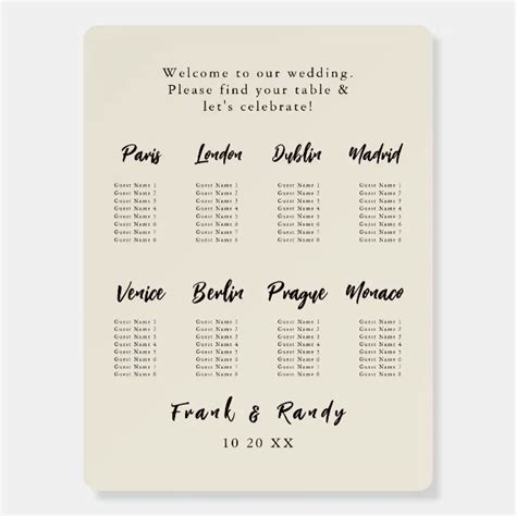 Elegant Ecru Custom Table Name Seating Chart Foam Board Zazzle