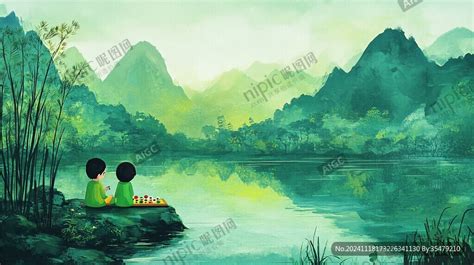 Ai创作图竹筏插画 湖畔插画 两小无猜插画 意境儿童插画 九曲溪插画 乘凉插画 聚会露营小伙伴小溪 温馨的插画 儿插节气 治愈系儿童插画 户外场景插画 浪漫温馨插画 插画壮族水彩水墨山水 治愈