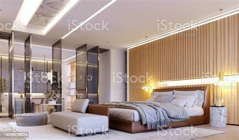 3d 렌더링 3d 일러스트레이션 인테리어 장면 및 모형 인테리어 렌더링 침실 현대 스타일 헤드 보드 장식 호텔에 대한 스톡 사진 및 기타 이미지 Istock