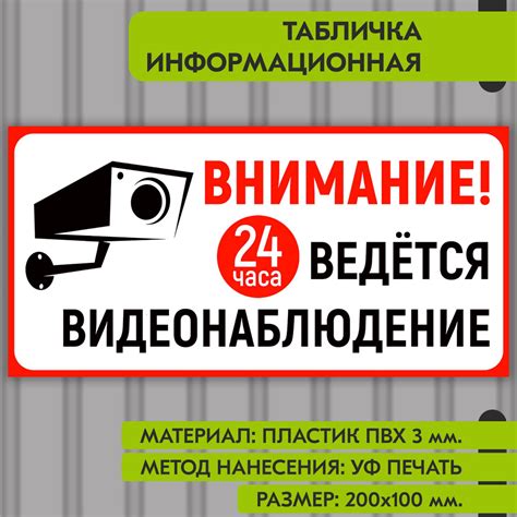 Информационная табличка на пластике "Ведется видеонаблюдение", 200х100 ...