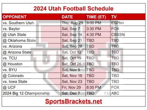 Printable 2024 Utah Football Schedule Matchups And Tv Broadcast