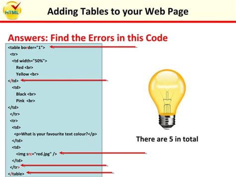 Adding Tables To Your Web Page Ppt