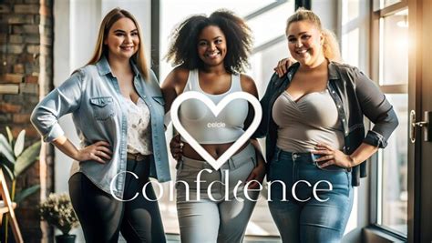Flat Plus Size Model Silhouette And Heart With Confidence Text Concept As A Minimalistic Vector
