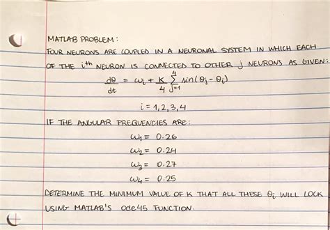 Matlab Problem Four Neurons Are Coupled In A