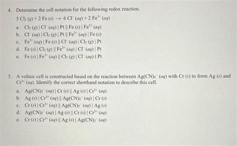 Solved Determine The Cell Notation For The Following Chegg Com