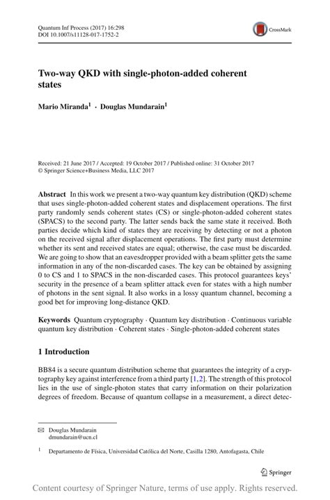 Two Way Qkd With Single Photon Added Coherent States Request Pdf