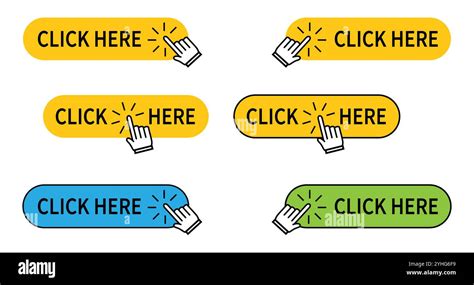 Click Here Button With The Hand Pointer Search Concept Vector Illustration Stock Vector Image