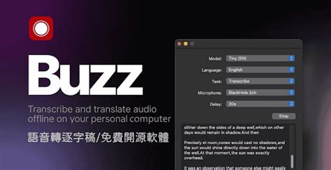 Buzz 免費 Ai 語音轉文字軟體，轉錄影片 音訊產生逐字稿 英文 V1 2 0