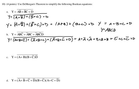 solved 10 4 points use de morgan s theorem to simplify