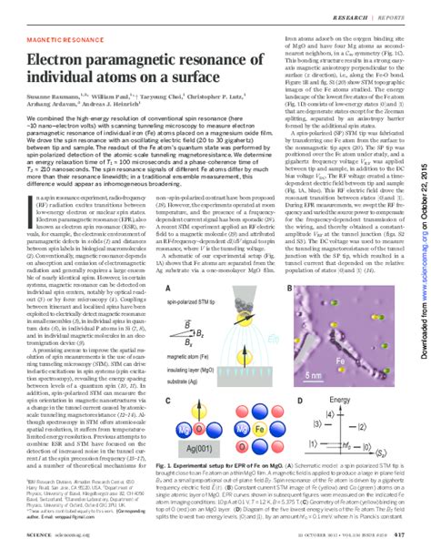 Pdf Electron Paramagnetic Resonance Of Individual Atoms On A Surface