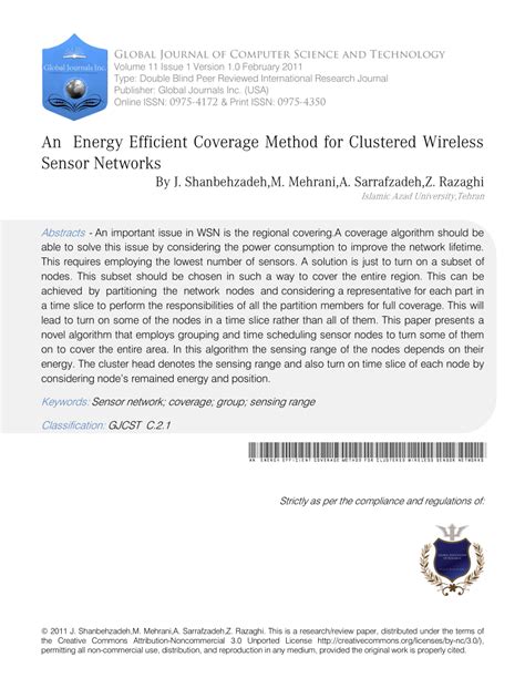 Pdf An Energy Efficient Coverage Method For Clustered Wireless Sensor