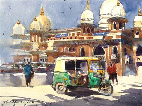 Kanpur Central Railway Station Watercolor Painting By Madhusudan Das