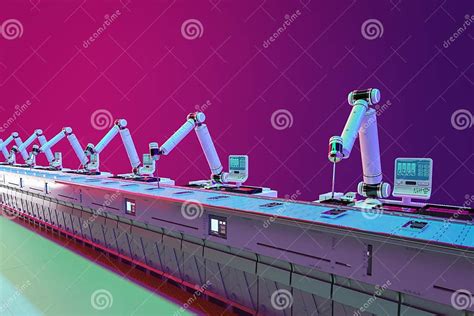 Robot Assembly Line With Smartphone In Factory Stock Illustration