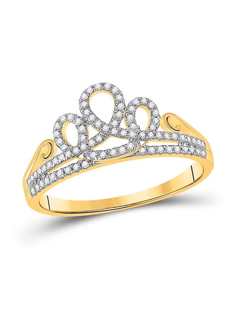 10kt Yellow Gold Womens Round Diamond Crown Tiara Fashion Ring 15 Cttw
