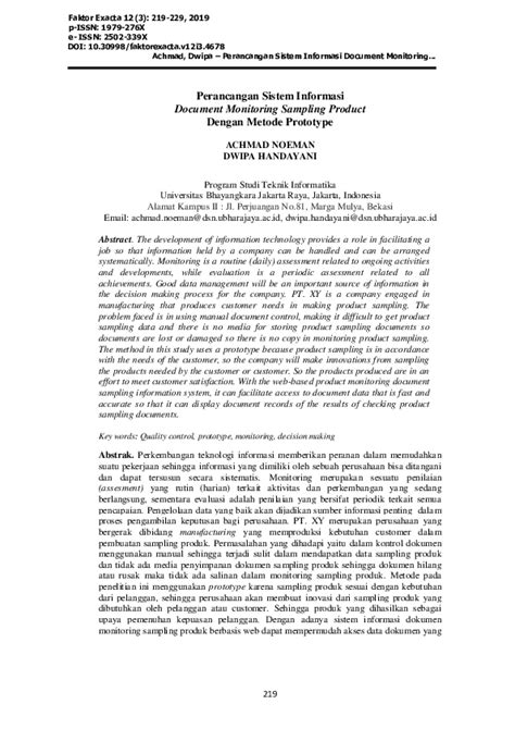 Pdf Perancangan Sistem Informasi Document Monitoring Sampling Product