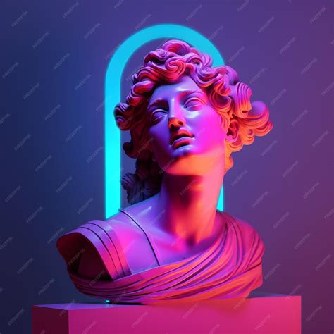 Premium Ai Image Classic Statue Background Concept Vaporwave Style