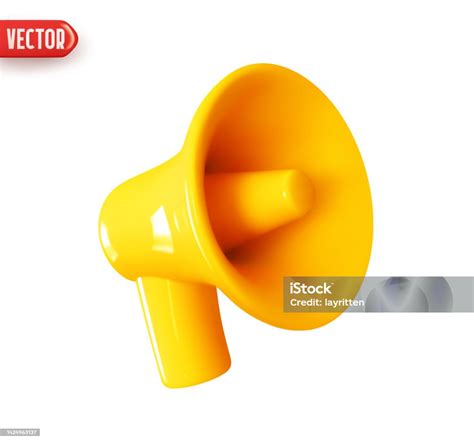메가폰 스피커 라우드 스피커 노란색 나팔 말하기 현실적인 3d 디자인 요소 플라스틱 만화 스타일에서 흰색 배경에 고립 된 아이콘 벡터 일러스트 레이 션 휴대용 마이크에 대한