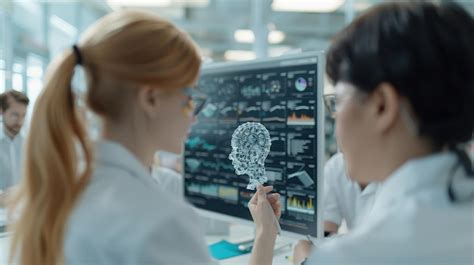 Artificial Intelligence Network Analysis Data Scientists Analyze Algorithm On Computer Premium