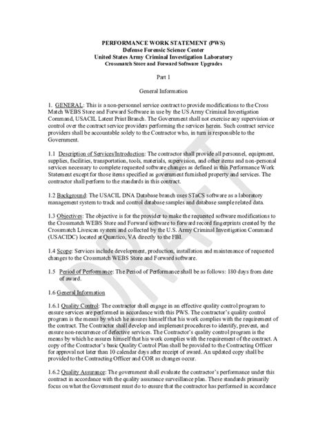 Fillable Online Performance Work Statement Pws Defense Fax Email