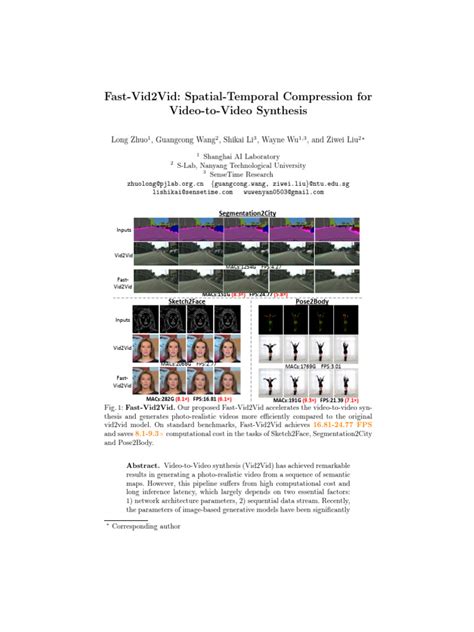 Fast Vid2vid Spatial Temporal Compression For Video To Video Synthesis Pdf Data Compression