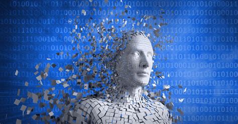 Composition Of Exploding Human Body Formed With Binary Coding And Blue