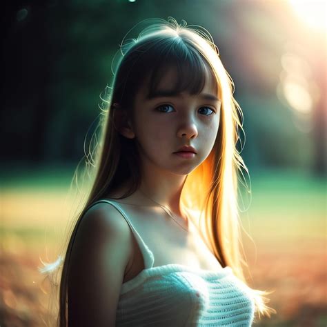 Premium Photo A Girl With Blonde Hair And A White Top Stands In A Field