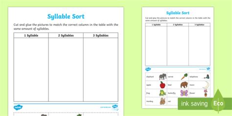 Syllable Sort Worksheet Worksheet