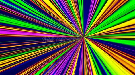 Colorful Light Beams Radiating From Center Against Dark Blue Background