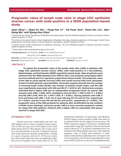 Pdf Prognostic Value Of Lymph Node Ratio In Stage Iiic Epithelial Ovarian Cancer With Node