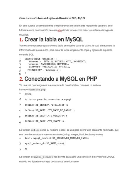 como hacer un sistema de registro de usuarios en php y mysql pdf