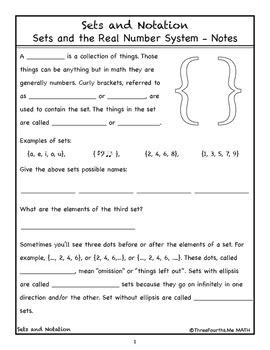 Sets And Notation By ThreeFourthsMe Teachers Pay Teachers