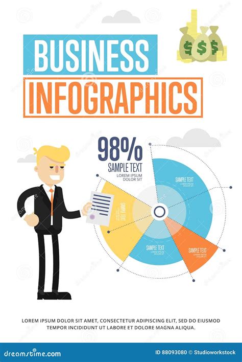Business Infographics Banner With Pie Chart Stock Vector Illustration