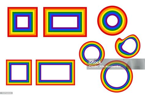 Lgbt 아이콘 둥근 프레임과 사각형 프레임에 플래그를 지정합니다 템플릿 테두리 벡터 일러스트레이션 사랑이 이깁니다 무지개 색상의 Lgbt 로고 기호 게이 프라이드 컬렉션