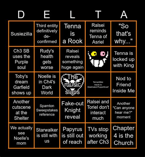 Deltarune Chapters 3 And 4 Bingo Card