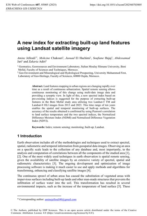 Pdf A New Index For Extracting Built Up Land Features Using Landsat Satellite Imagery