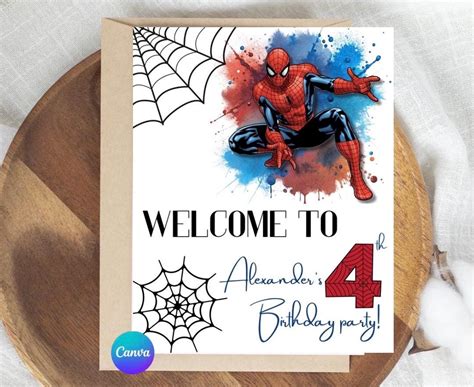 Spider Man Birthday Welcome Sign Personalized Party Decor Digital