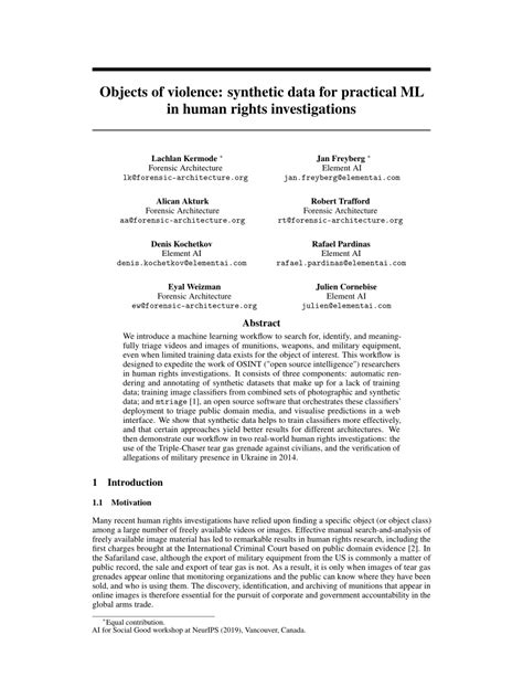 Pdf Objects Of Violence Synthetic Data For Practical Ml In Human Rights Investigations