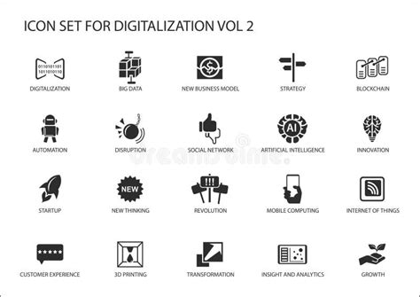 Digitalization Icon Set For Topics Like Big Data Business Models 3d Printing Disruption