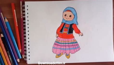 عکس نقاشی دختر با لباس محلی