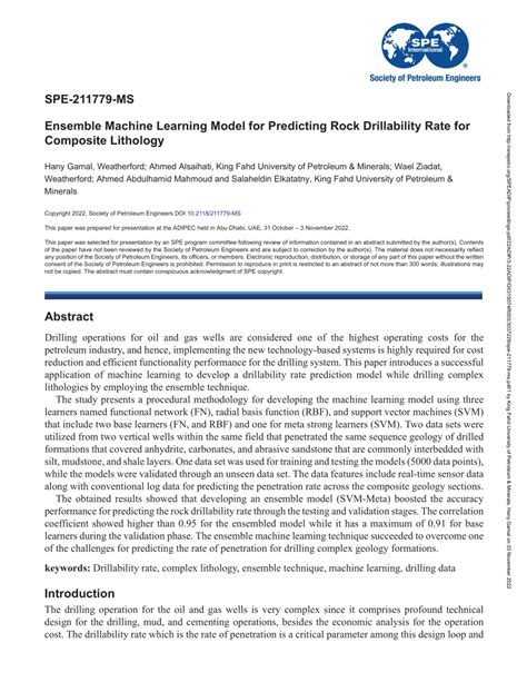 Pdf Ensemble Machine Learning Model For Predicting Rock Drillability Rate For Composite Lithology
