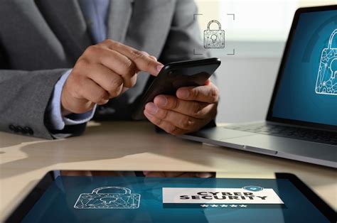 Premium Photo Man With Laptop Showing Cyber Security On Screen