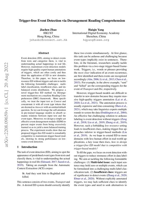 trigger free event detection via derangement reading comprehension deepai