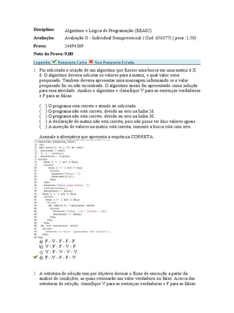 Prova 2 Algoritmo Pdf Algoritmos Programação De Computadores