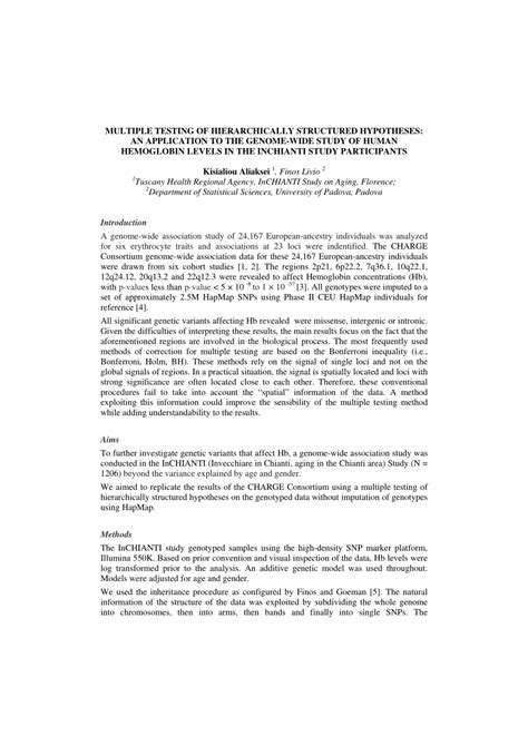 Pdf Multiple Testing Of Hierarchically Structured Hypotheses An Application To The Genome