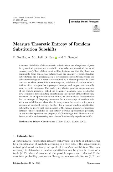 Pdf Measure Theoretic Entropy Of Random Substitution Subshifts