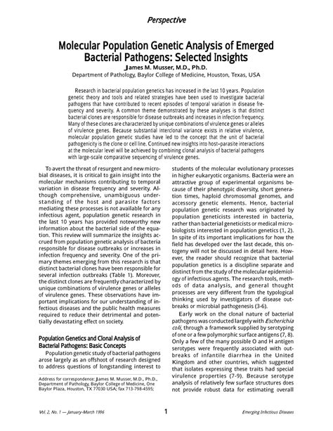 Pdf Molecular Population Genetic Analysis Of Emerged Bacterial Pathogens Selected Insights