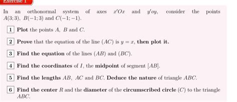 Solved Exercise 1 In An Orthonormal System Of Axes Xox And Yoy