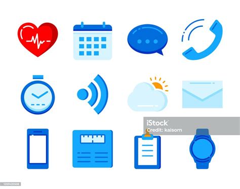 피트니스 아이콘 은 플랫 컬러 스타일의 응용 프로그램 스마트 워치와 추적기 기술 데이터 건강관리와 의술에 대한 스톡 벡터 아트 및 기타 이미지 건강관리와 의술 건강한